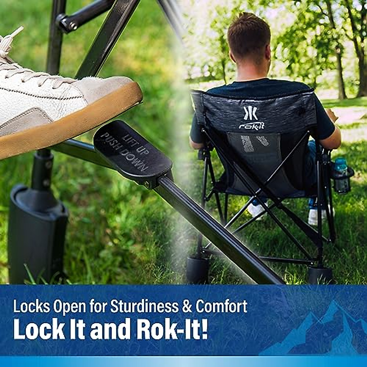 Kijaro Rok-it, Rocking Camp Chair - Enjoy The Outdoors with a Rocker Camp Chair - Multipurpose Portable Rocking Chair, Folding Chair, Lawn Chair, and Sports Chair - Hallett Peak Gray