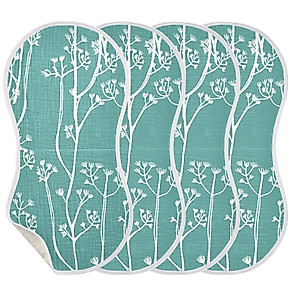 WELLDAY Muslin Baby Burp Cloths Set of 4, Soft Absorbent Turquoise Leaf Brunch Muslin Washcloths, Bibs, Face Towel for Newborn Boys Girls, 22 x 11 Inch