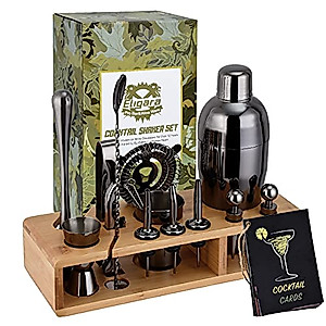 Eligara 23-Piece Bartender Kit Cocktail Shaker Set: Stainless Steel Bar Tools with Sleek Bamboo Stand & Cocktail Recipes Booklet | Ultimate Drink Mixing Adventure