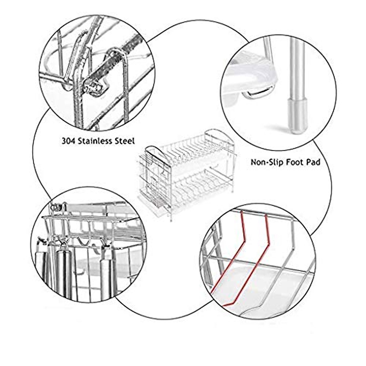 SDGH Stainless Steel Dish Rack - Double-Layer Multi-Function Dish Rack Drain Rack