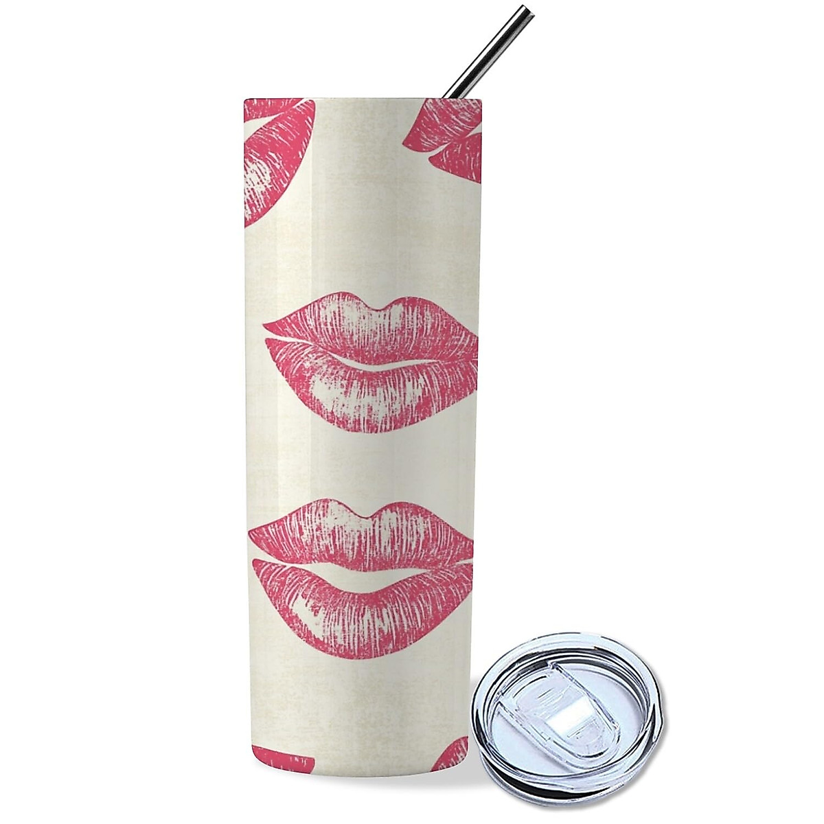 Medpol lipstick kisses valentines insulated tumblers coffee cup Gift，lipstick kisses valentines Drinking Glasses-Tea Cup-Coffee Mug tumbler with lid and straw 20 oz insulated tumbler cups