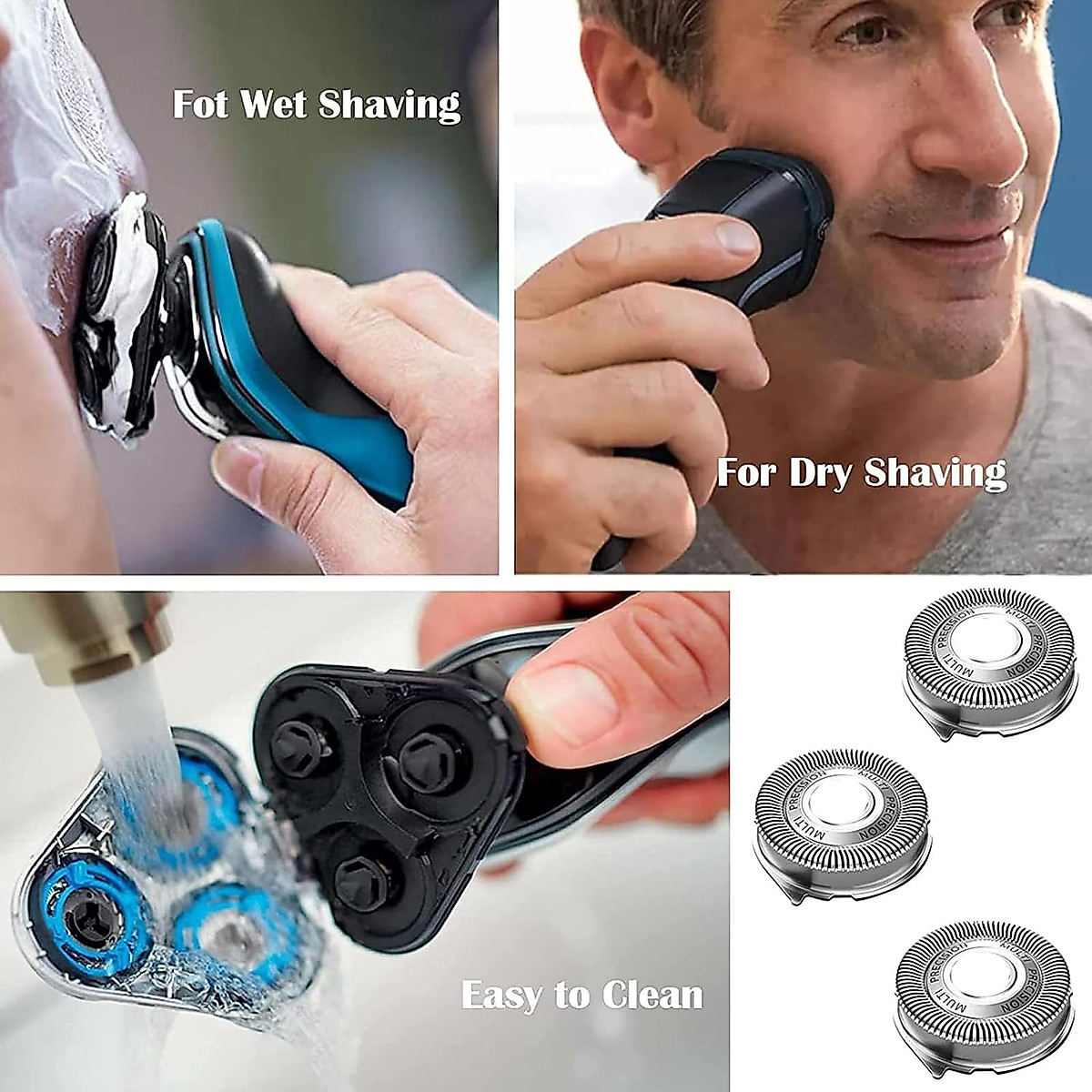 Suleto SH50/52 Replacement Heads Compatible with Philips Series 5000 Electric Shaver, Sh50 Replacement Blades Head Compatible with noreclo Series 5000, ATXX(S5xxx), PTXX (PT8xx, PT7xx) 3-Pack W/Brush