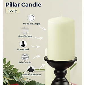 HYOOLA Ivory Pillar Candles 2x3 Inch - Unscented Pillar Candles - Set of 4 - European Made
