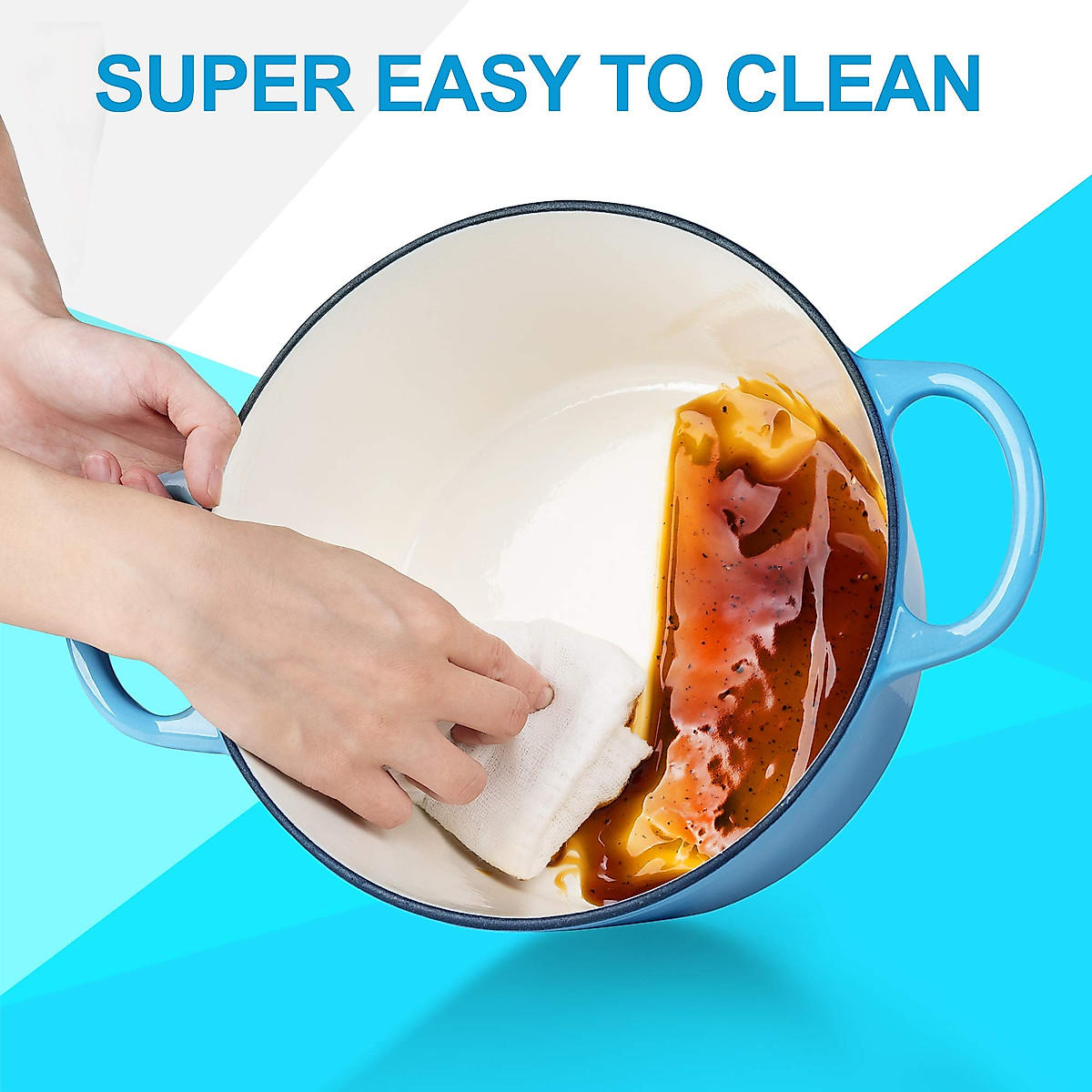 MICHELANGELO Dutch Oven, Cast Iron Dutch Oven 5 Quart, Dutch Oven Pot With Lid, Silicone Handles & Mat, 5 Quart Enamel Dutch Oven Blue