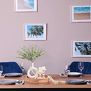 Round Rattan Serving Tray Woven Basket Tray 13.8 Inch Wicker Coffee Table Decorative Tray with Handles 2 Pcs Coasters 1 Pcs Rustic Wood Bead Garland 24 Pcs Eucalyptus Stems for Wedding Home Decor