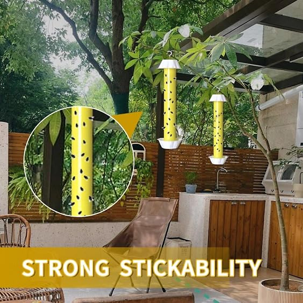 3-Pack Fly Trap Sticks for Indoor, Kitchen, Porch, Garbage Can, High-End Adhesive Fly Catcher Stick for Fly, Fruit Fly, and Flying Insect, Hanging Hook Included, Non-Toxic, Easy to Use and Disposable