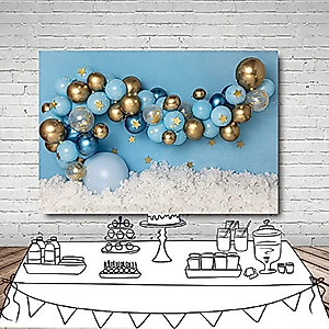 MEHOFOND 7x5ft Boy Birthday Photography Background for Newborn Kids Portrait Decorations Blue and Gold Balloons Stars Boy 1st Bday Party Backdrop Photoshoot Studio Booth Props for Cake Smash
