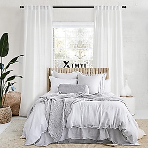 XTMYI White Linen Sheer Curtains 108 Inches Long Back Hidden Tab Tape Hooks Privacy Not See Through Simple Modern Curtains for Living Room 2 Panels Set