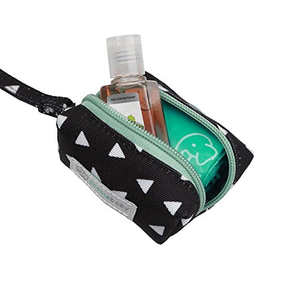 Goobie Baby Diaper Bag Dispenser, Includes Roll of Unscented Disposable Refill Bags | Waste Bag Holder for Stroller (Black Triangle Dispenser + 1 Roll)