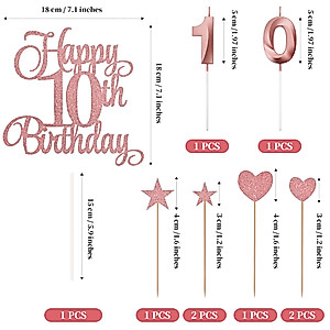Lecferrarc 10th Birthday Cake Decorations, 10th Birthday Candles Cake Numeral Candles and Glitter Happy 10th Birthday Cake Toppers Set for Birthday Party Supplies (Rose Gold)