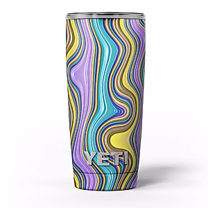 Design Skinz Bright Purple Teal and Mustard Yellow Color Waves - Skin Decal Vinyl Wrap Kit Compatible with The Yeti Rambler Cooler Tumbler Cups