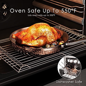 Homaz life Pots and Pans Set, Tri-Ply Stainless Steel Hammered Kitchen Cookware, Induction Compatible, Dishwasher and Oven Safe, Non-Toxic, Professional Grade Cooking Sets, 10-Piece, Rose Gold