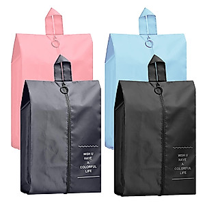 ELANE 4 Pcs Packing Shoe Bags for Travel,Shoe Bags for Storage in Closet Shoe Travel Bags for Packing,Shoe Travel Bags for Luggage for Women Men (Black,Grey,Pink,Blue)