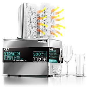 WantJoin Wine Glass Polisher Machine - 5 Brushes 330 Cups/Hour Commercial Electric Automatic Dryer with 304 Stainless Steel, 100% Cotton, 1300W High Power, 136°F Air Drying for Bar Restaurant Kitchen