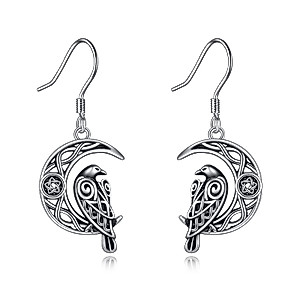 Raven Earrings 925 Sterling Silver Crescent Moon Crow Witchy Dangle Earrings Halloween Jewelry Gifts for Women