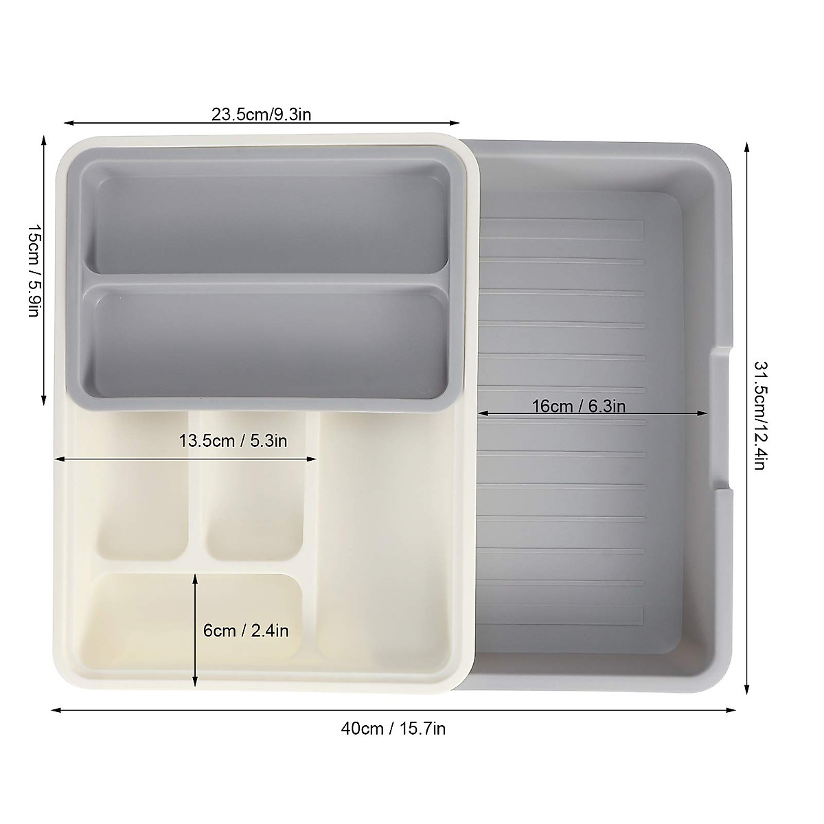 Yosoo Cutlery Organizer, 3-piece Combination Expandable Adjustable Cutlery Storage Tray 7 Compartments Tidy Drawer Utensil Organizer Silverware Organizer for Kitchen (12.4x9.3in)