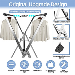 MRCTVG Upgrade 94.5 Inches Clothes Drying Racks, Premium Stainless Steel Adjustable and Foldable Standing Laundry Drying Rack for Indoor Outdoor, with 20 Windproof Hooks