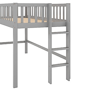 Harper & Bright Designs Twin Loft Bed with Slide, Solid Wood Low Loft Bed Frame for Kids Girls Boys (Twin Size, Gray)