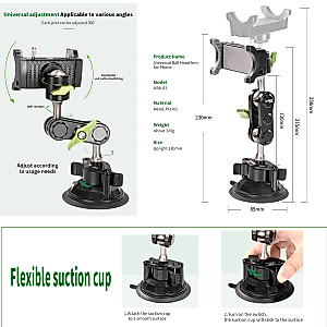 Universal Ball Head Arm for Phone Suction Cup Phone Holder 360° Rotating Car Phone Holder Mount for Car Dashboard Windshield Vehicle Sunroof Compatible with iPhone & Samsung and Other Mobile Phones