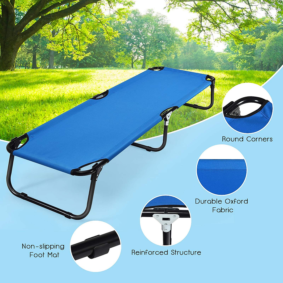 GYMAX Camping Cot, 330 LBS Folding Cot for Sleeping, Easy Set Up Cot Bed for Adults, Indoor &Outdoor Travel Adventure Picnic Hiking Cot for Patio Yard Home Office (Blue)