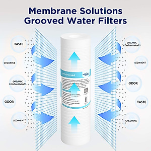 Grooved Sediment Water Filter Cartridge (6 Pack), Membrane Solutions 30 Micron Whole House Water Filter Universal Replacement 10"x2.5" for 10 inch RO Unit, Whole House Under-Sink Filtration System