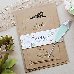 Cheerland Feather Ballpoint Pen Set Glitter Silver Royal Blue Sapphire Feathered Vintage Pens For Anniversary Graduation Baby Shower Wedding Bridal Shower Office Party Favors - Pack of 6