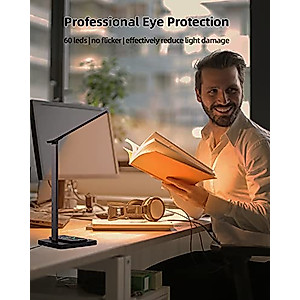 Flymuda LED Desk Lamp with 15W Wireless Charger & USB Charging Port, EyeCare Desk Light with 3 Lighting Modes, 5 Brightness Levels, Touch Control, 24W Adapter, Black Desk Lamp for Home Office
