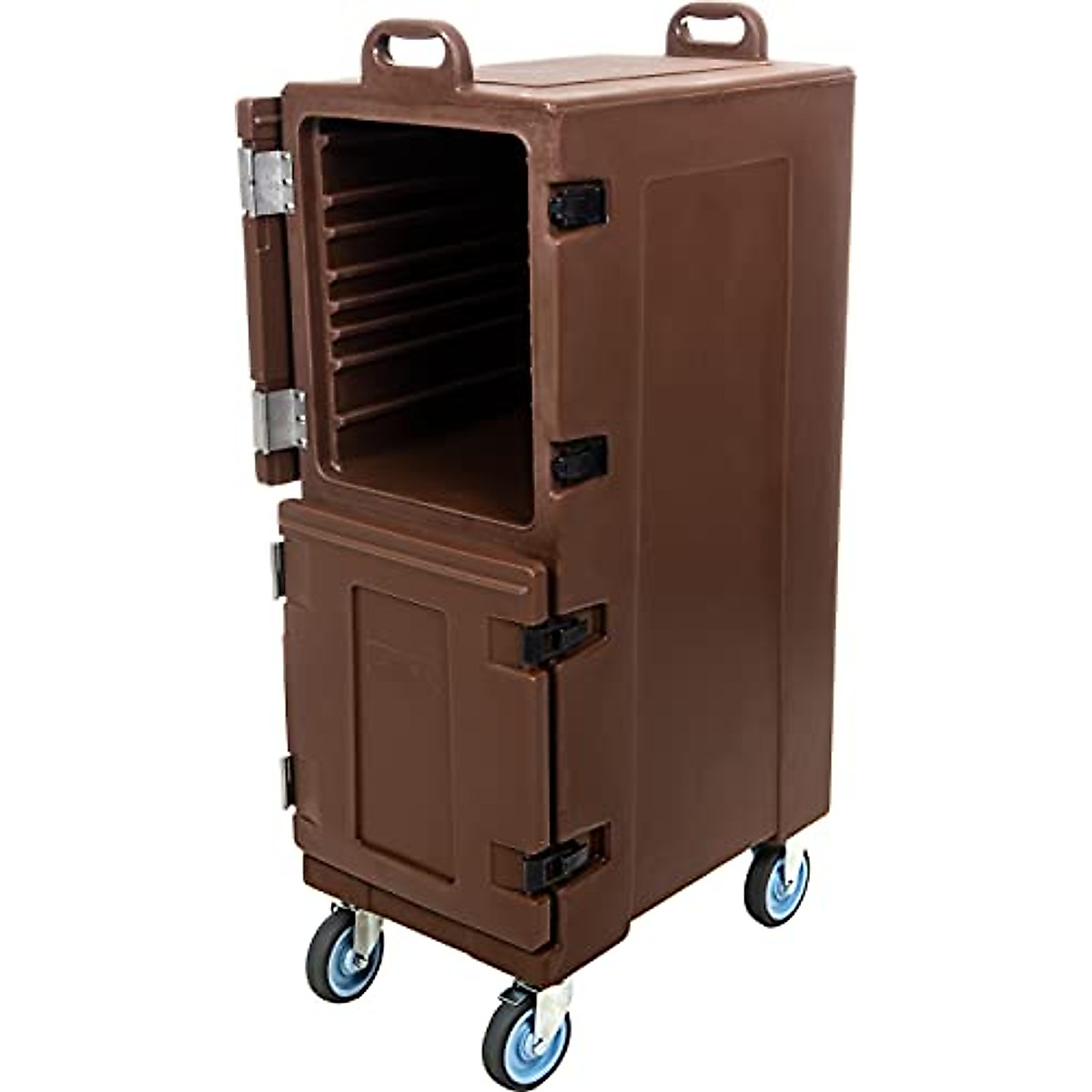 Carlisle FoodService Products Cateraide Plastic Insulated Dual Capacity Food Pan Carrier With Dolly, 10 Pan Capacity, 50 Inches, Brown