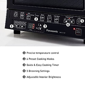 Panasonic NB-G110P-K Toaster Oven FlashXpress with Double Infrared Heating and Removable 9-Inch Inner Baking Tray, 1300W, 4-Slice, Black