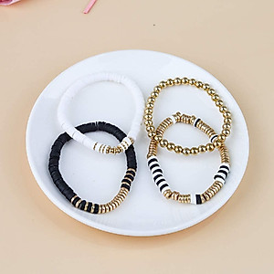 Colorful Surfer Stretch , Letter Vinyl Beads Bracelet Set, Handmade Elastic Rope Heishi, Summer Beach Bracelet for Women