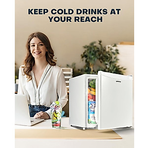 Upstreman 1.7 Cu.ft Mini Fridge with Freezer, Dorm Essentials, Adjustable Thermostat, Energy Saving, Low Noise, Single Door Compact Refrigerator for Dorm, Office, Bedroom, White-FR17