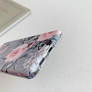 YeLoveHaw Phone Case Designed for Samsung Galaxy S21 5G for Women Girls, Soft Slim Full-around Protective Cute Cover, Floral Purple Gray Leaves Pattern, Compatible with SamsungS21 6.2'' (Pink Flowers)
