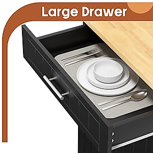 SUNLEI Kitchen Island on Wheels with Storage Cabinet & Drawer, 26" Width Rolling Kitchen Table, Cart Handle for Towel Rack or Free Mobility, Portable Islands for Kitchen, Dining Room(Black)