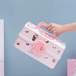 VUFVOID Kids hair accessories organizer Portable Cosmetic Toolbox with Drawers, 3-Layer Plastic Organizer for Girls, Hair Accessories, Art Supplies, Nail Polish, Pink