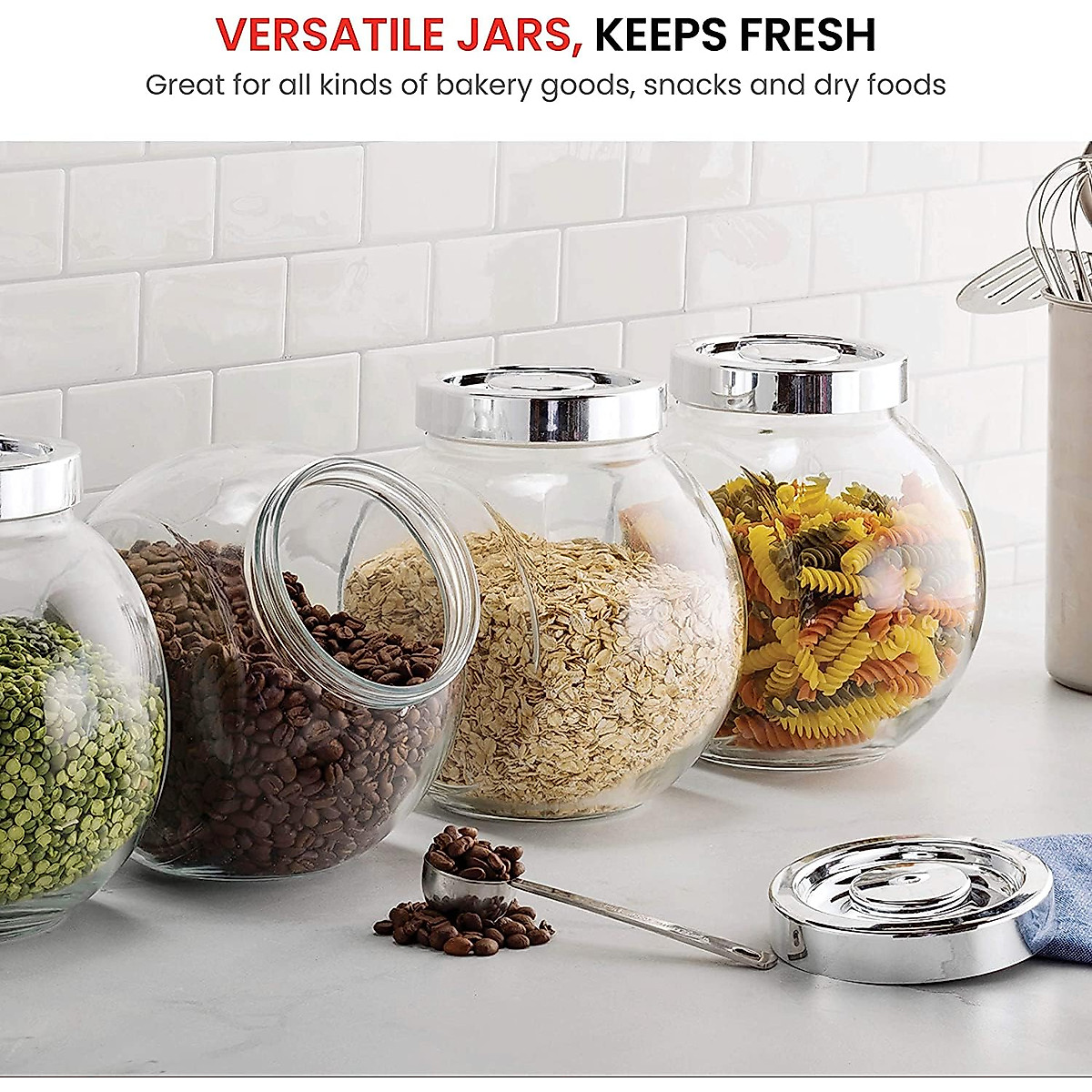 Bormioli Rocco PANDORA Glass Candy Jar 75½-Ounce Cookie Jar (2 Pack) With Plastic Airtight Seal Lid 2-Way Display, Bulk-Food Storage Jar for Snacks, Dry Food, Jelly Beans Canister, Apothecary Jars.