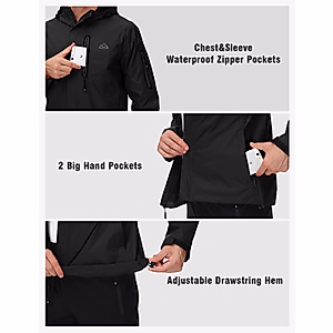 TBMPOY Men's Lightweight Rain Jackets Waterproof Hooded Running Cycling Hiking Raincoat Outdoor Windbreaker Black XXL