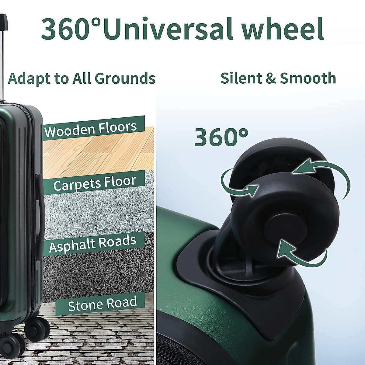 TydeCkare 20 Inch Carrry On Luggage with Front Zipper Pocket, 45L, Lightweight ABS+PC Hardshell Suitcase with TSA Lock & Spinner Silent Wheels, Convenient for Business Trips, Dark Green