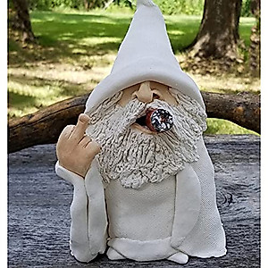 Tirifer Garden Gnome, Wizard Gnome 3D Dwarves, Polyresin Outdoor Sculpture Middle Finger Gnome Statue Garden Figurine Art Garden Decoration for Lawn Yard Balcony Porch Patio