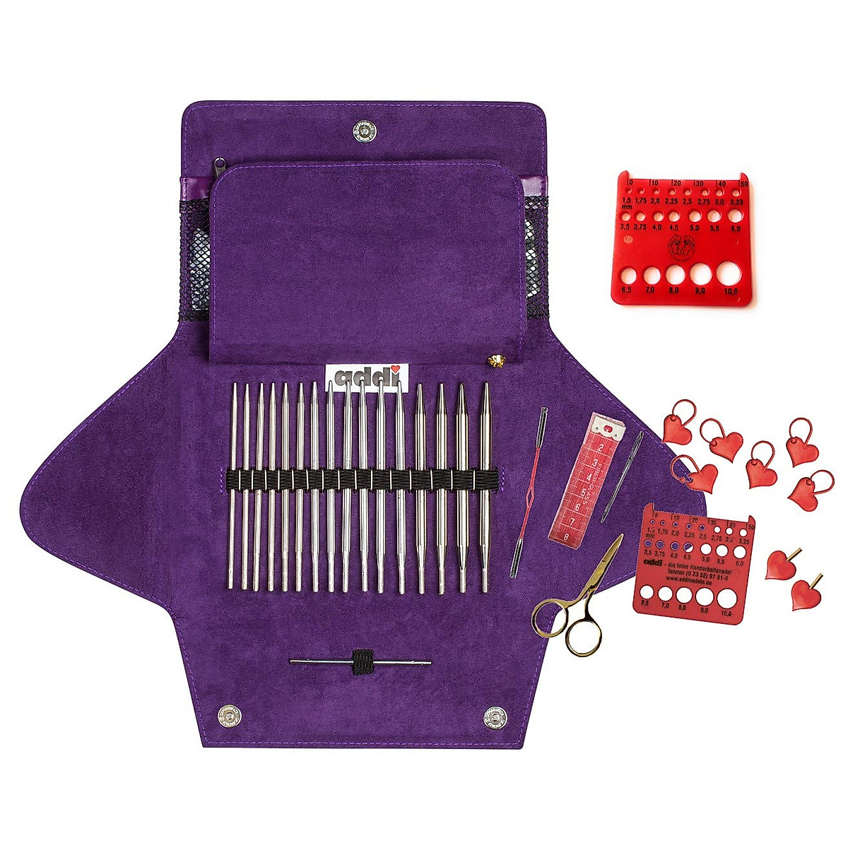 Addi Click by Woolly Hugs Interchangeable Circular System with Exclusive Red Cords (European Version) with Red Gauge