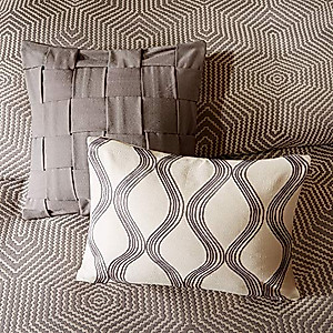 Madison Park Signature Cozy Comforter Set - All Season Bedding Combo Filled Insert and Removable Duvet Cover, Shams, Decorative Pillows, King (110 in x 96 in), Geometric Grey 10 Piece