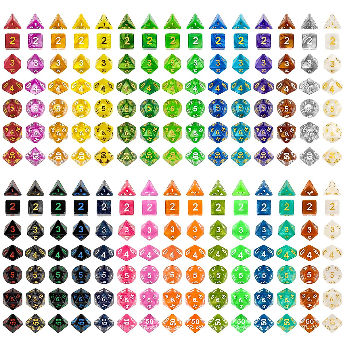 30 Set DND Double-Colors Polyhedron Dice Set for Dungeons and Dragons D&D RPG MTG Table Games D4 D6 D8 D10 D% D12 D20 30 Colors Dice (210 Pieces)