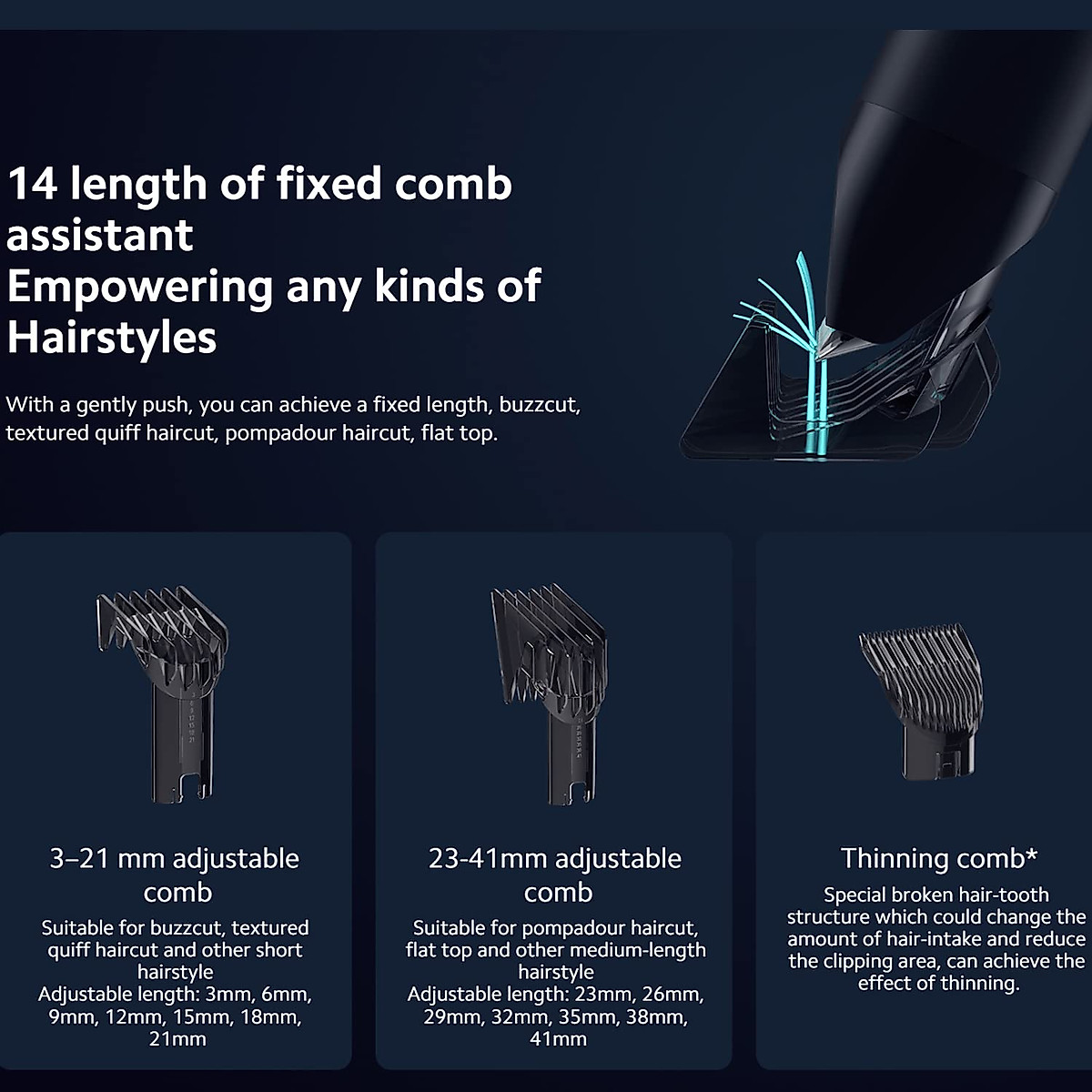 Xiaomi Hair Clipper, Professional Hair Clippers for Men with 14 Length Comb Settings and 5 Styling Precision Length Settings, Titanium-Plated Ceramic Blade Head, Cordless Hair Clippers for Men/Kids