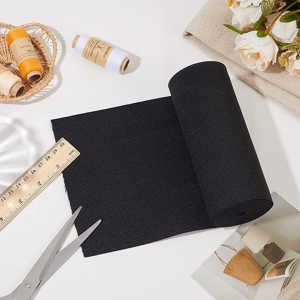 BENECREAT 3.3 Yard/3m 6 Inch Wide Flat Elastic Band Black Heavy Stretch Knit for Garment Sewing Project