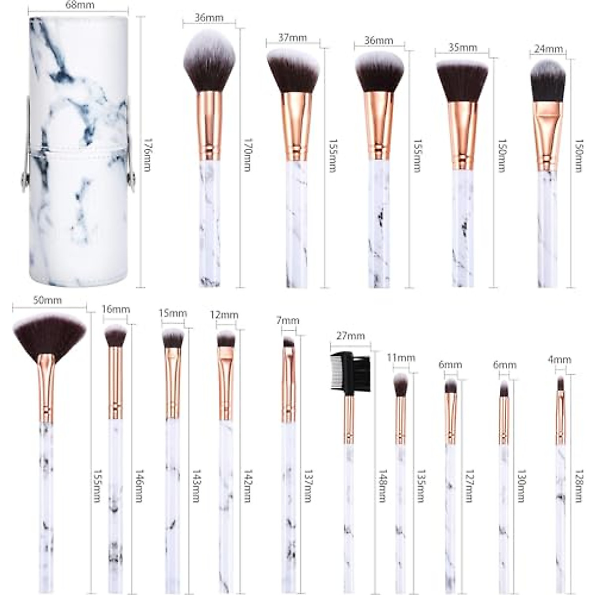 DUAIU Makeup Brushes Set Make Up Brushes Professional 15Pcs Marble Makeup Brush Set for Foundation Powder Concealers and Eyeshadow with Exquisite Marble Bucket Gift Box…