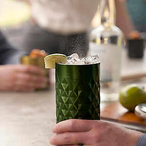 Viski Paragon Insulated Cocktail Tumbler, Insulated Highball Glasses Stainless Steel Highball Glasses with Ceramic Coating 16oz Green Set of 1