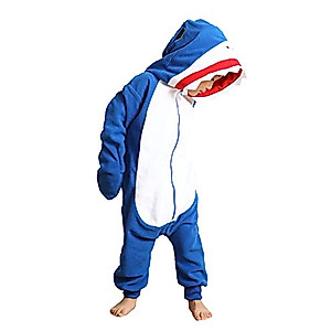 OGU' DEAL Shark Onesie Sleepwear for Kids Animal Costume Halloween Hooded Jumpsuit with Pockets(Shark,95)
