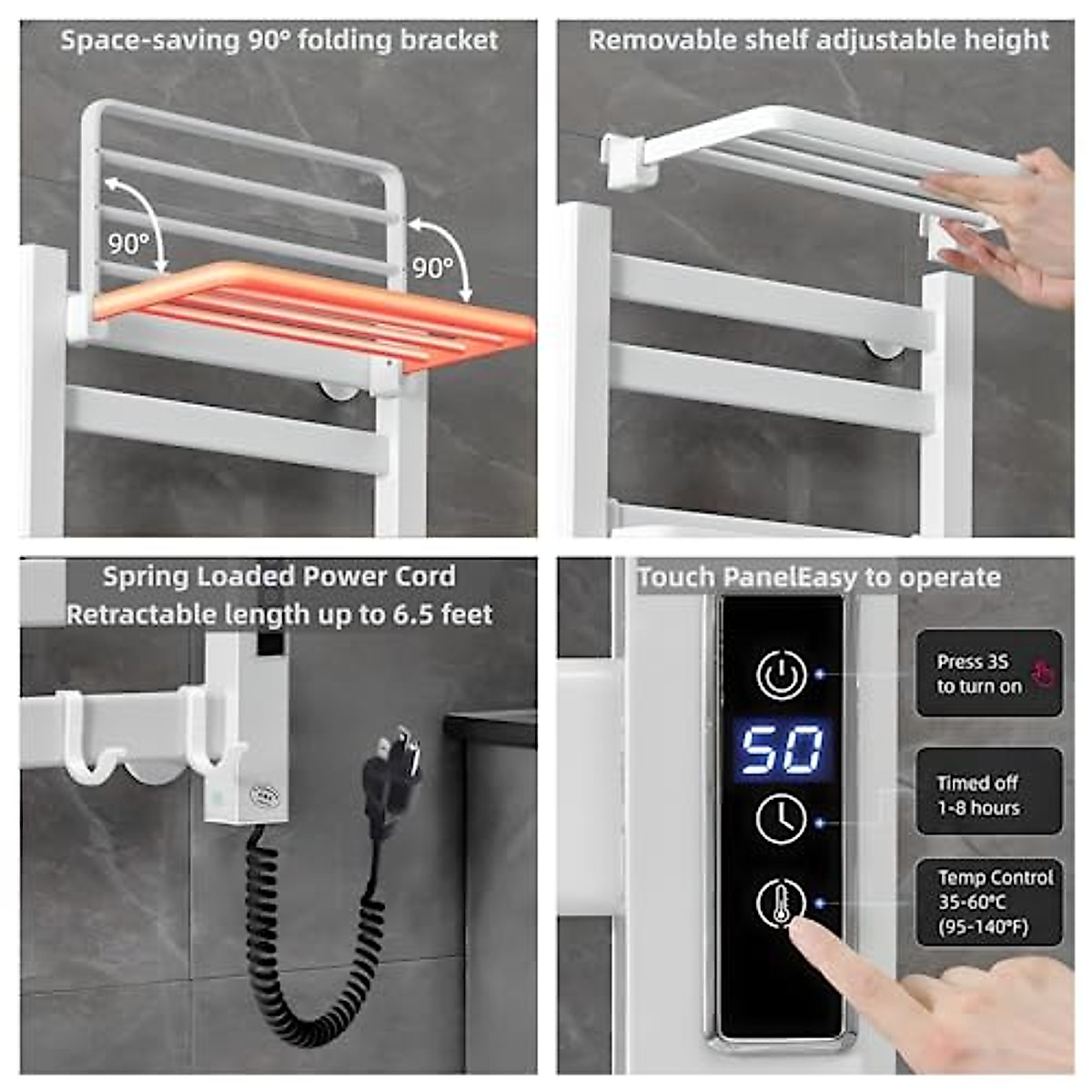 Heated Towel Rack, Electric Towel Warmer for Bathroom, Wall Hot Towel Warmer 10 Bar Touch Control, Timing, Temperature Display (10 Bar - 38in)