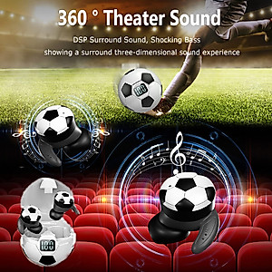 N/0 Soccer Bluetooth 5.1 Wireless Earbuds Sport Headphones IPX7 Waterproof Earbuds Headset with Charging Case Hands-Free Calling Deep Bass Stereo Ear Buds Noise Cancelling Earphones for Gym Running