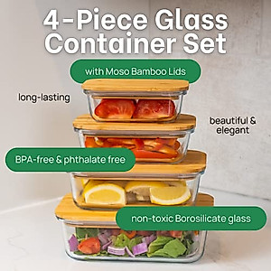 Glass Food Storage Containers with Lids (Bamboo) - 4 Piece Value Set - The Most Ecofriendly Glass Containers for Food Storage with Lids - Airtight, Glass Meal Prep Containers or Glass Food Containers
