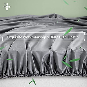 Shilucheng 100% Cooling Bamboo_ Sheets Set- King Size 1800 Thread Count Soft Bed Sheets,16 Inch Deep Pocket,Breathable,Comfortable and Pilling Resistant -4PC(King,Dark Grey)